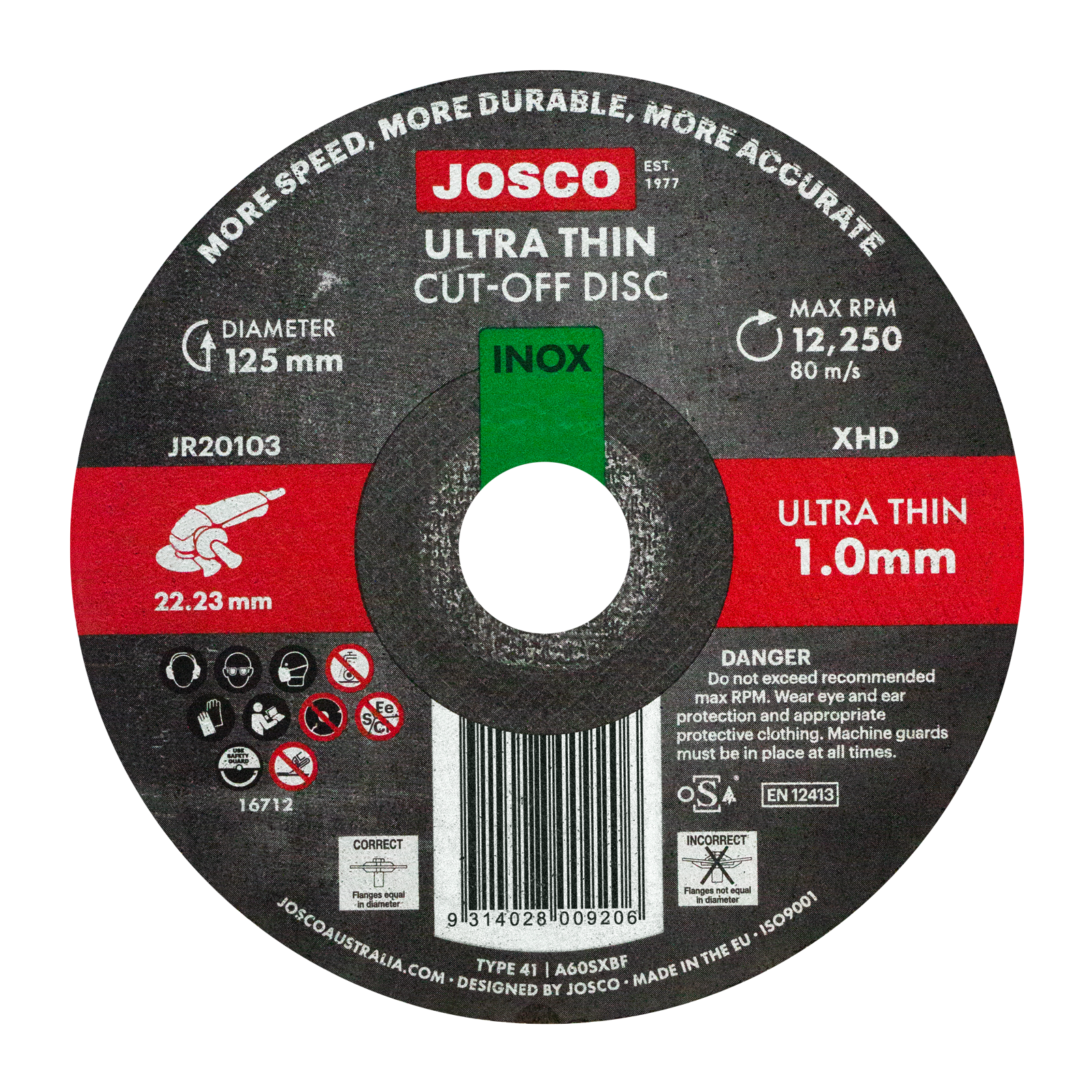 Cut-Off Disc UT Stainless 125 x 1.0mm 22.23mm - Josco